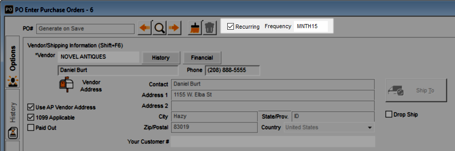 Creating a Recurring Purchase Order